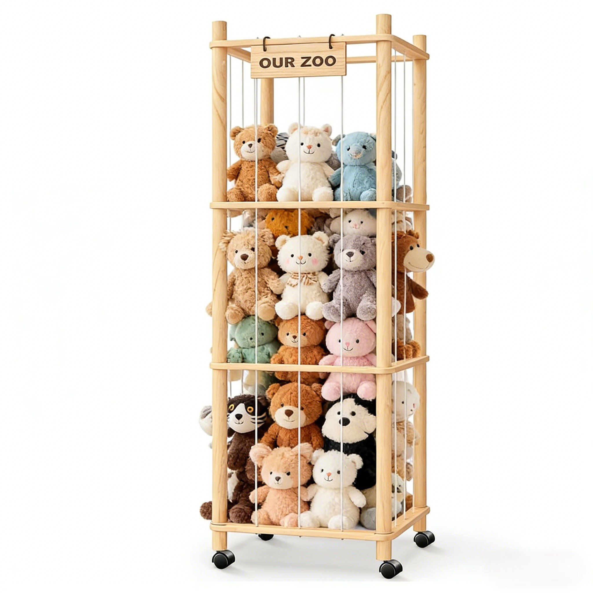 One Allium Way® Plush Toy Storage Rack/Organizer Adorable Wooden Zoo ...