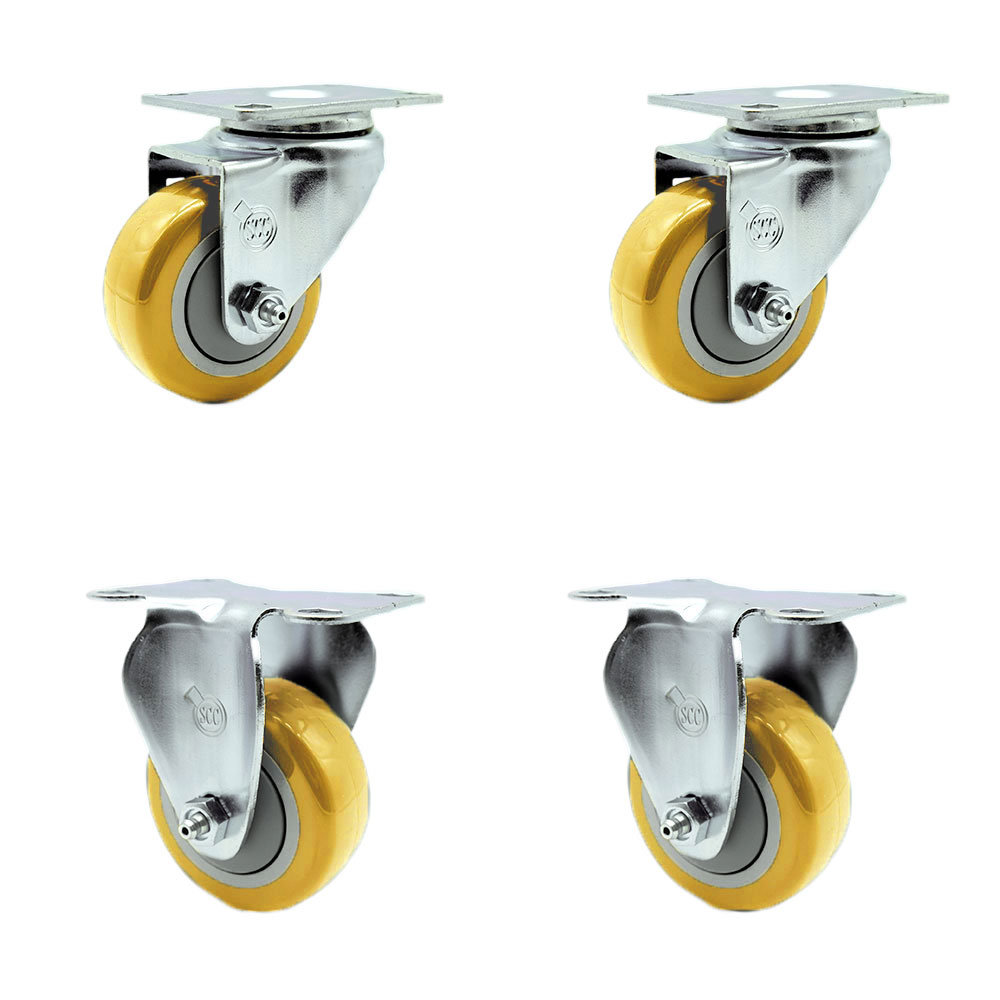 Service Caster 3 Inch Yellow Polyurethane Wheel Swivel Top Plate Caster ...