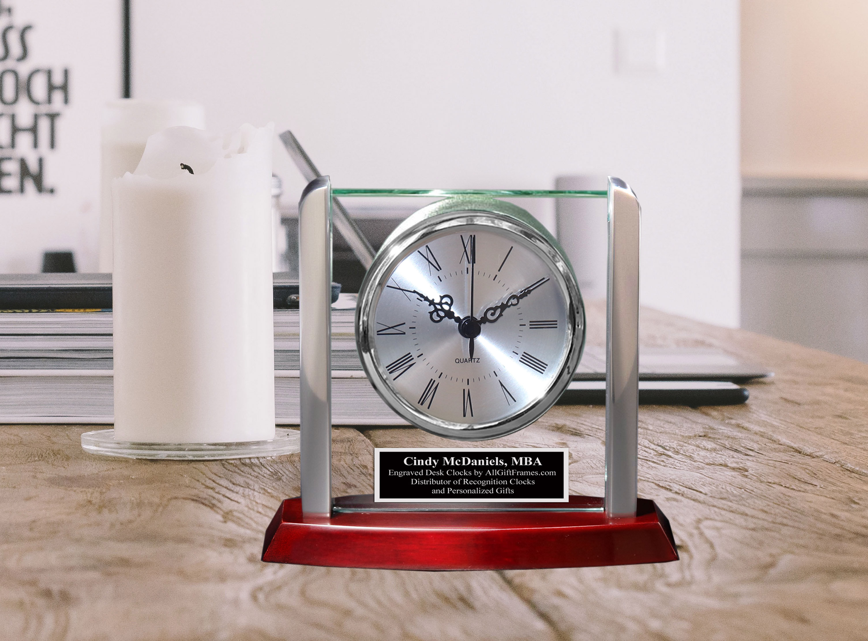 Canora Grey Analog Cherry Solid Wood Quartz Tabletop Clock in Silver ...