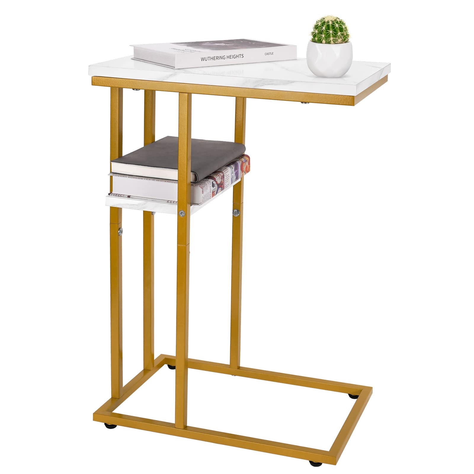 Mercer41 Marble White C Shaped End Table, Modern Sofa Side Table ...