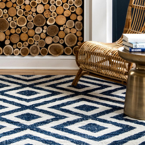 Hashtag Home Frances Performance Blue/White Rug | Wayfair