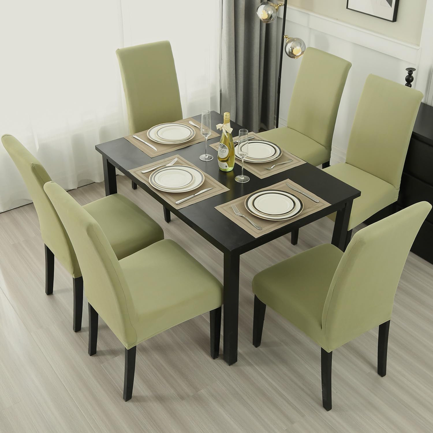 Ebern Designs Spera Dining Room Chair Covers, Stretch Solid Color ...