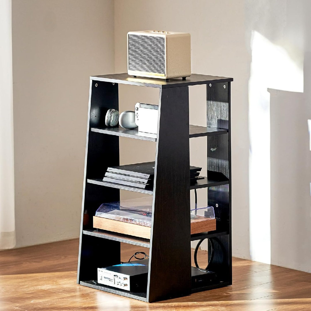 17 Stories 5 Tiers AV Media Stand For Gaming, Recording Room, Black ...