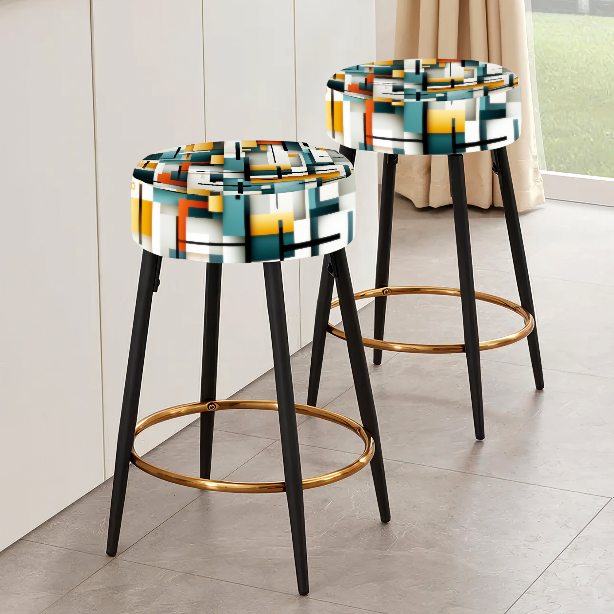 Design Art Metropolitan Cubic Geometric Patterns - Geometric Bar Stools ...