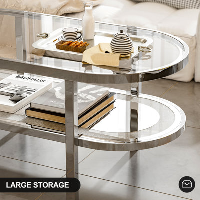 Mercer41 Merrissa Mirrored Glass Coffee Table with 2 Tier Glass ...