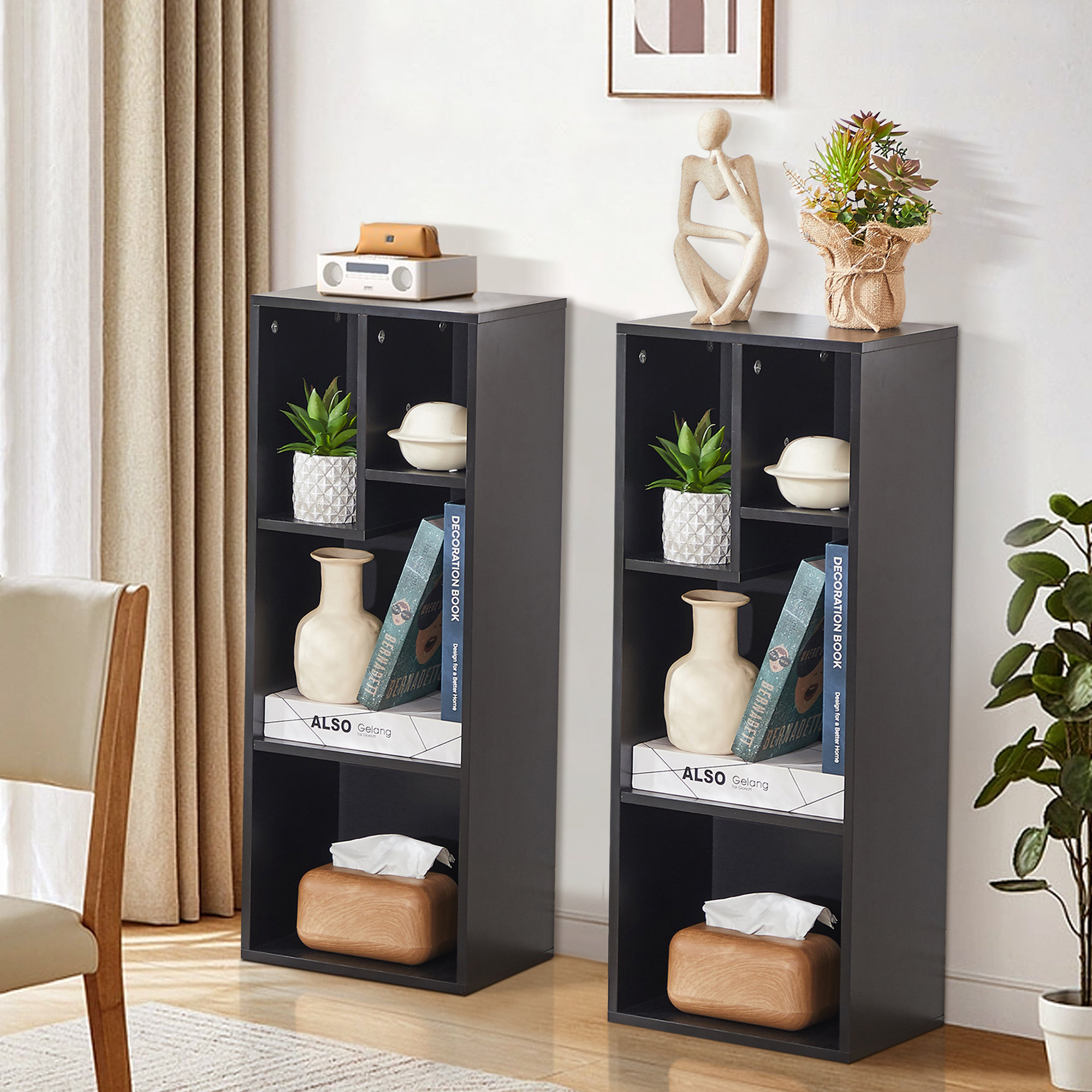 17 Stories Macenzi 3-Tier Small Bookcase, 4 Cube Bookshelf with Height ...