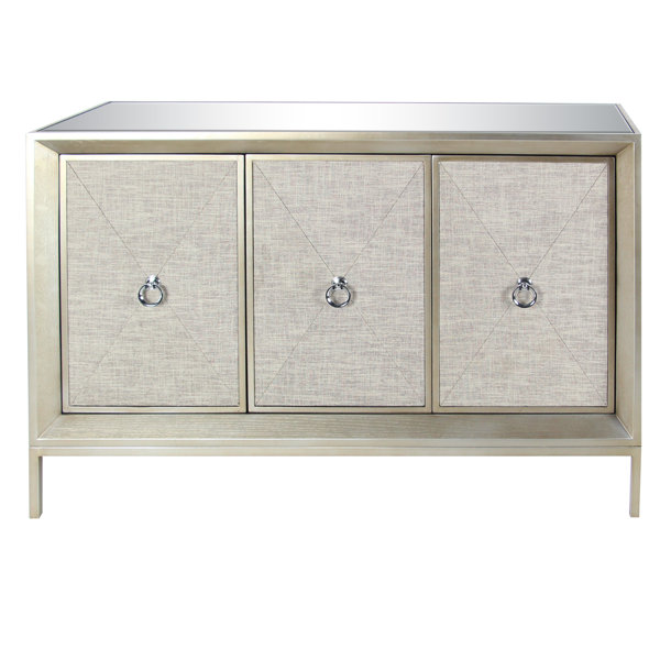 Rosdorf Park Anniston Gray Wood Upholstered Front Panel 1 Shelf & 3 ...