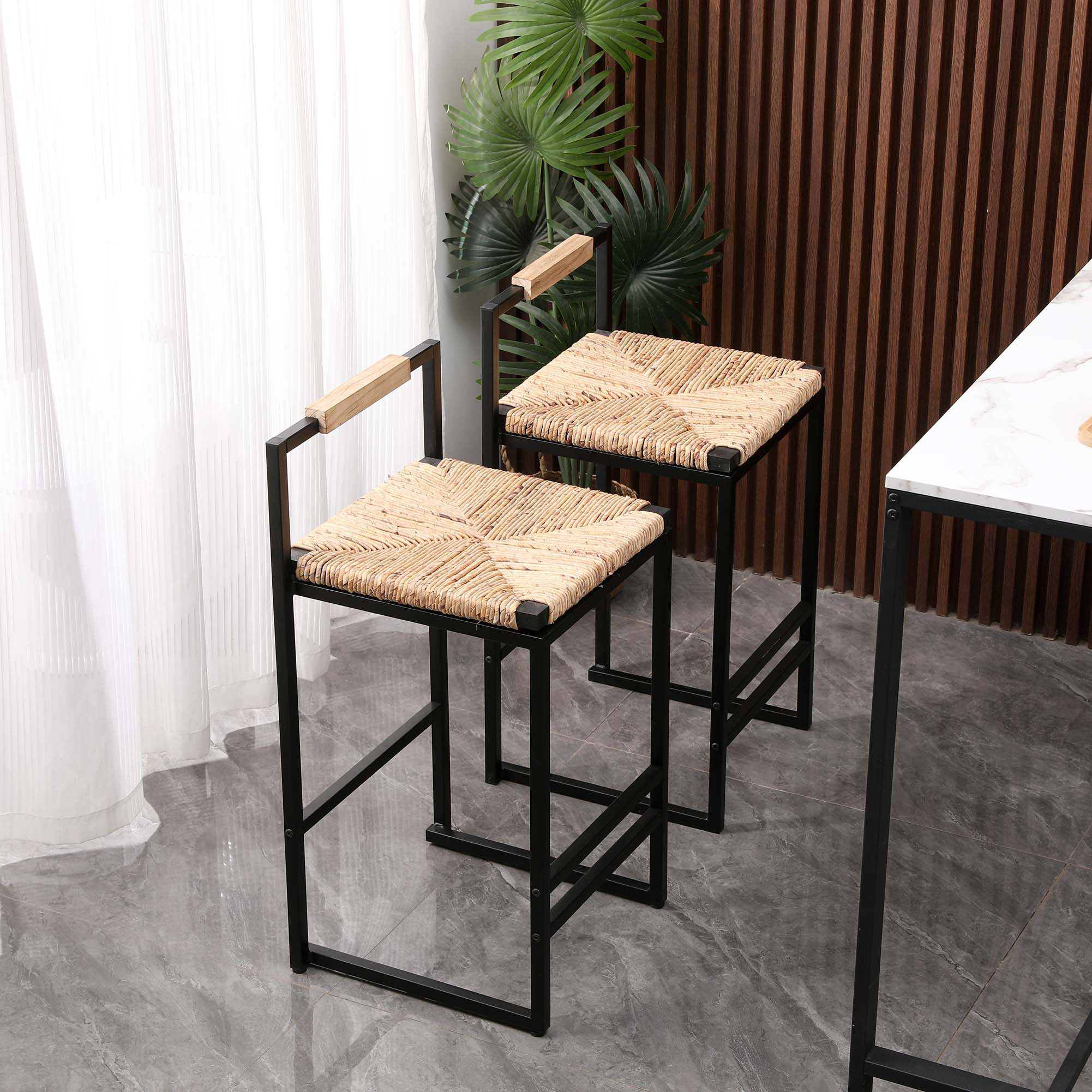 Bayou Breeze Set Of 2 Water Hyacinth Woven Bar Stools With Back Support ...