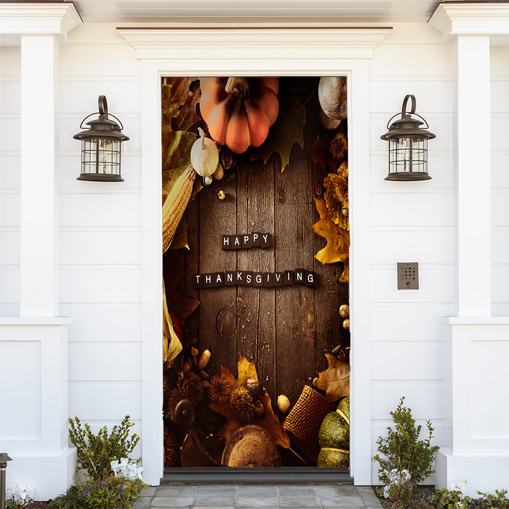 The Holiday Aisle® Happy Thanksgiving with Autumn Fruits Door Mural ...