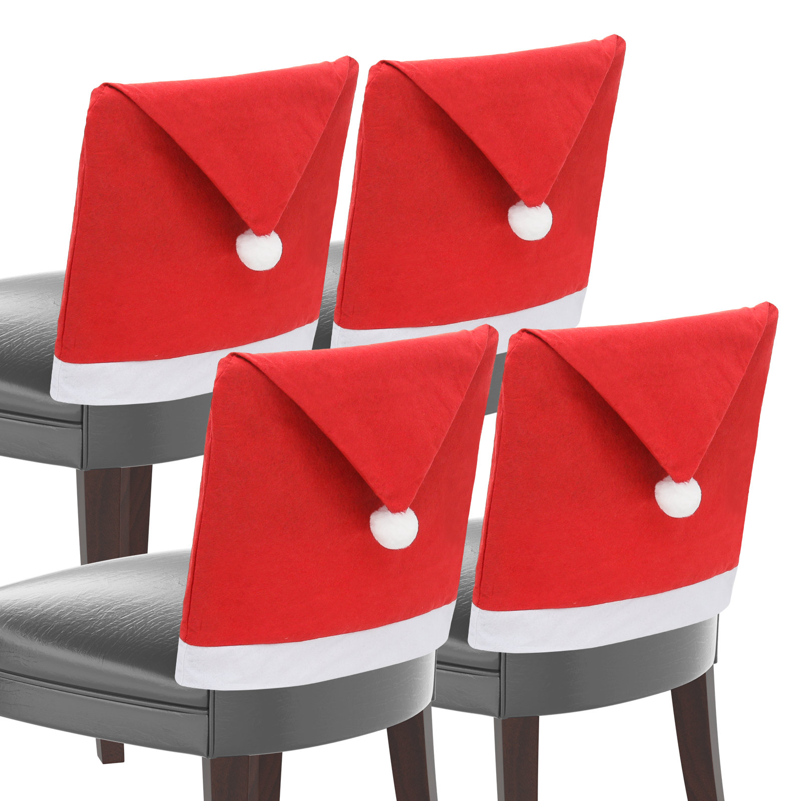 The Holiday Aisle® Set Of 4 Christmas Santa Hat Chair Covers, Santa ...