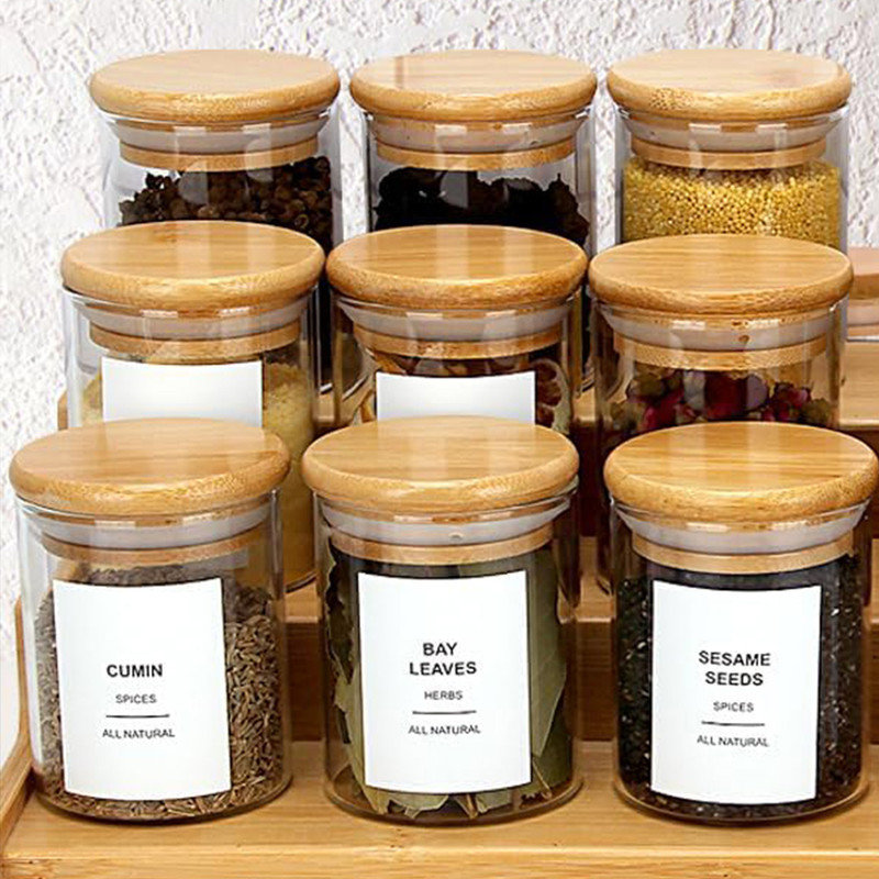 One Allium Way Glass Spice Jars with Bamboo Lids, 32 Pcs Clear Food ...