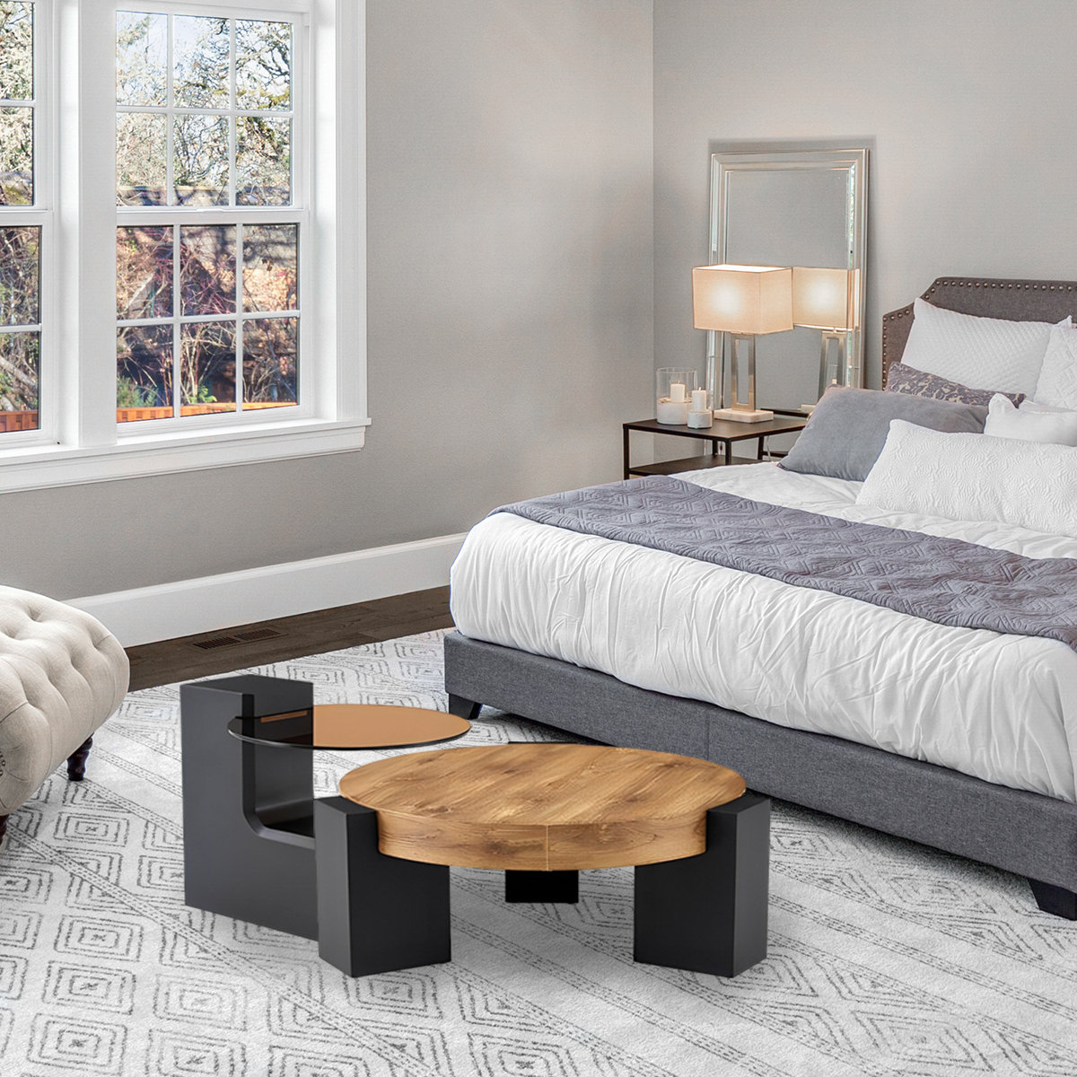 Latitude Run® Detachable Tempered Glass Double-decker Coffee Table ...