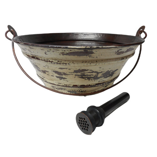 SimplyCopper 15" Round Copper Vessel Bucket Sink Antique White Exterior ...