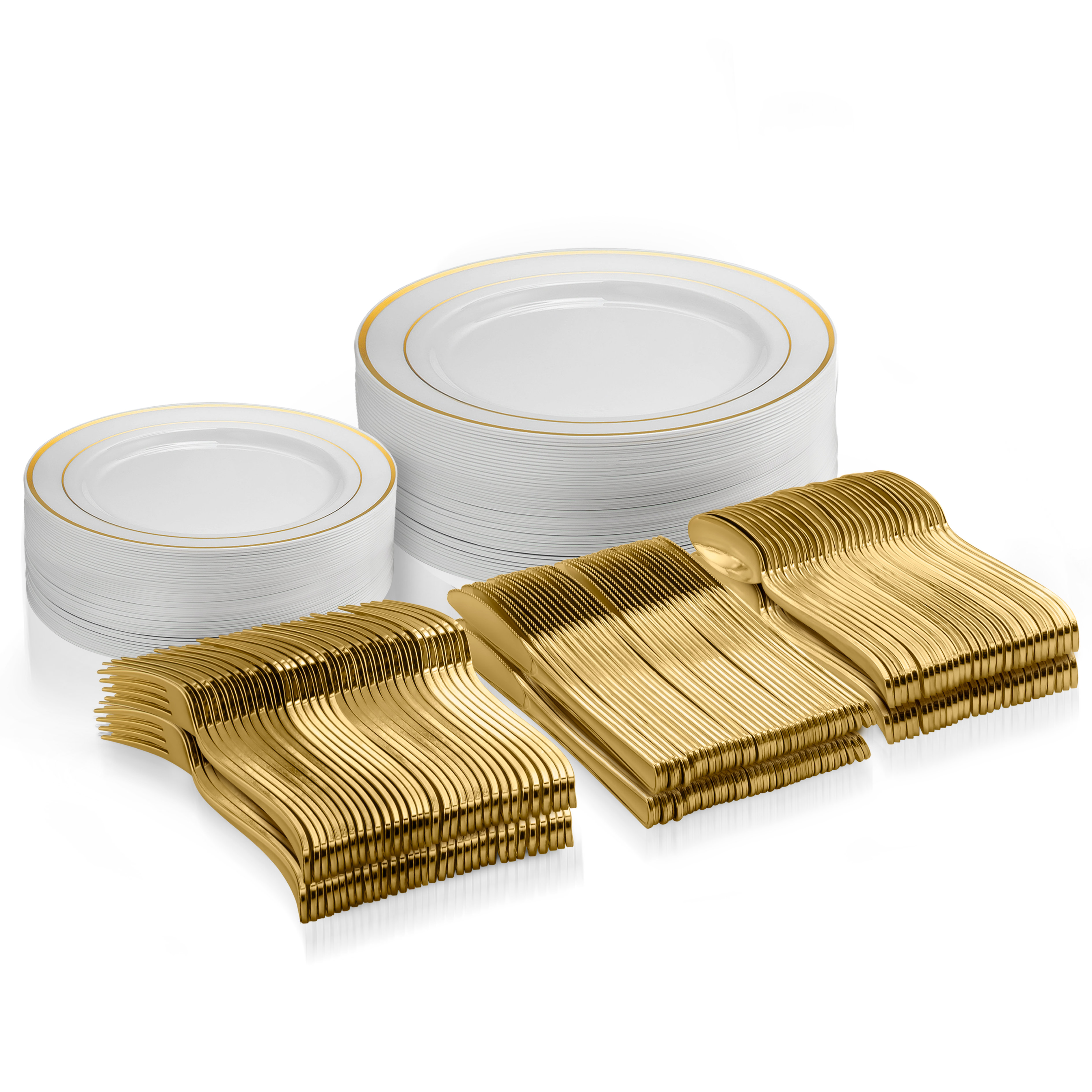 Seseno 125 Piece Gold Rim Dinnerware Set For 25 Guests - 50 Plastic ...