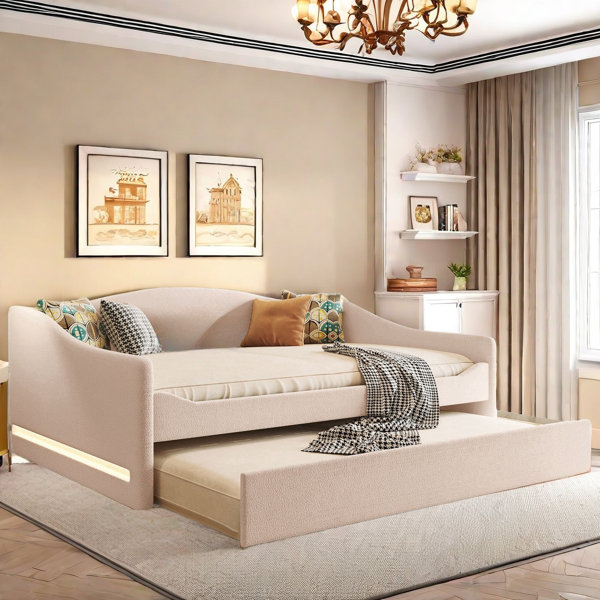 Red Barrel Studio® Taomi Upholstered Daybed with Light and Trundle ...