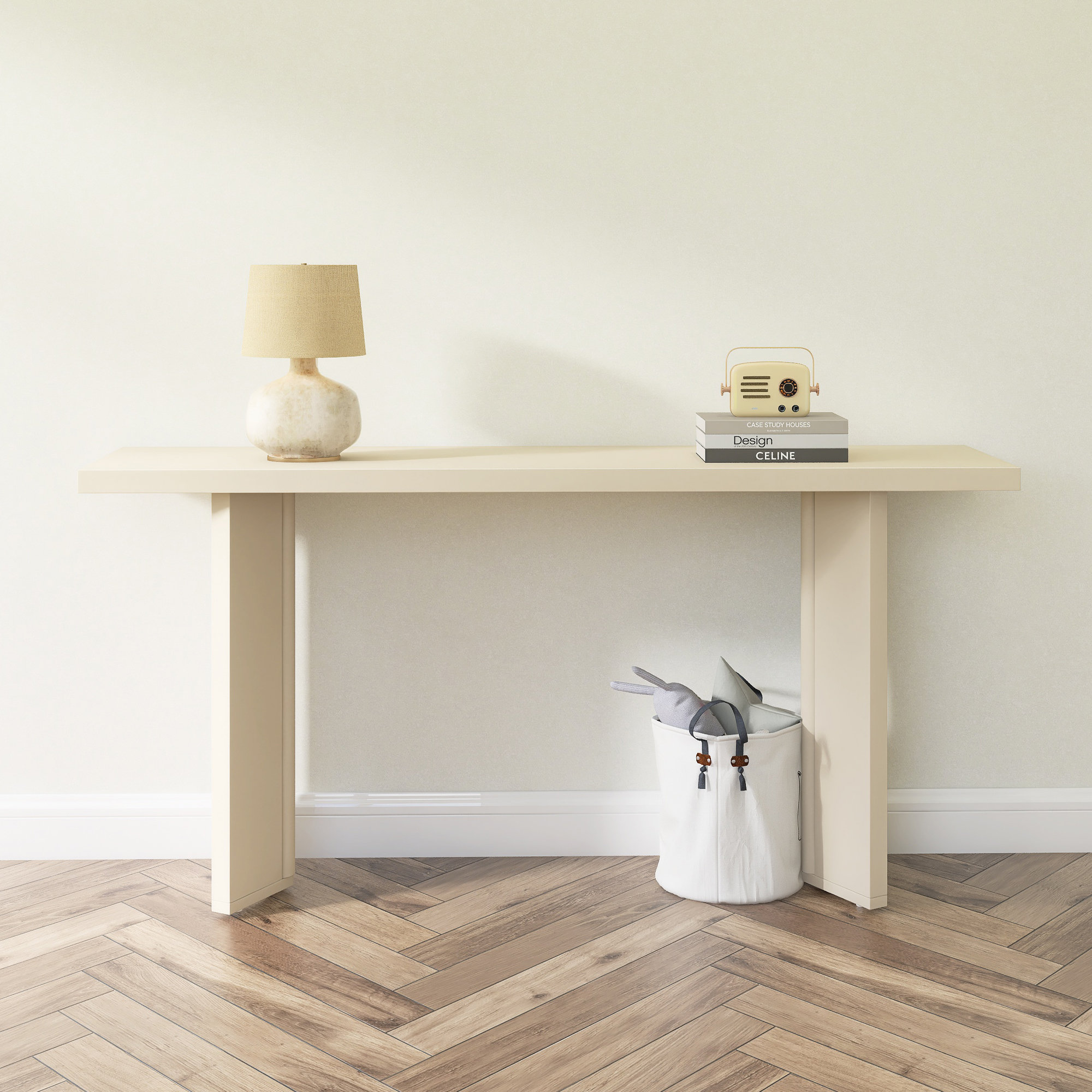 Latitude Run® Stylish Console Table With Pine Veneer And Geometric Legs ...