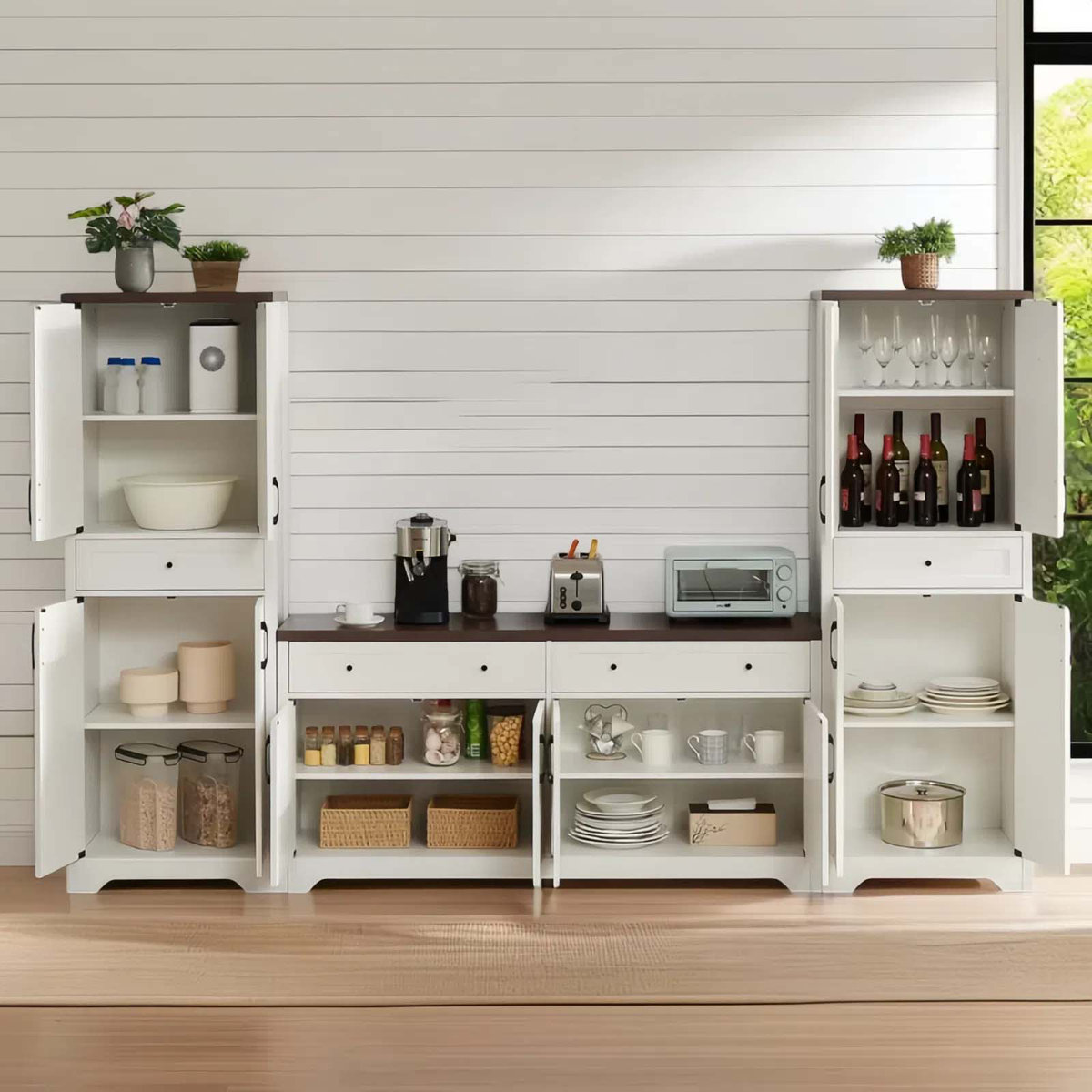 Daggers Link 3 Pieces Farmhouse Sideboard And Pantry Set With Storage ...