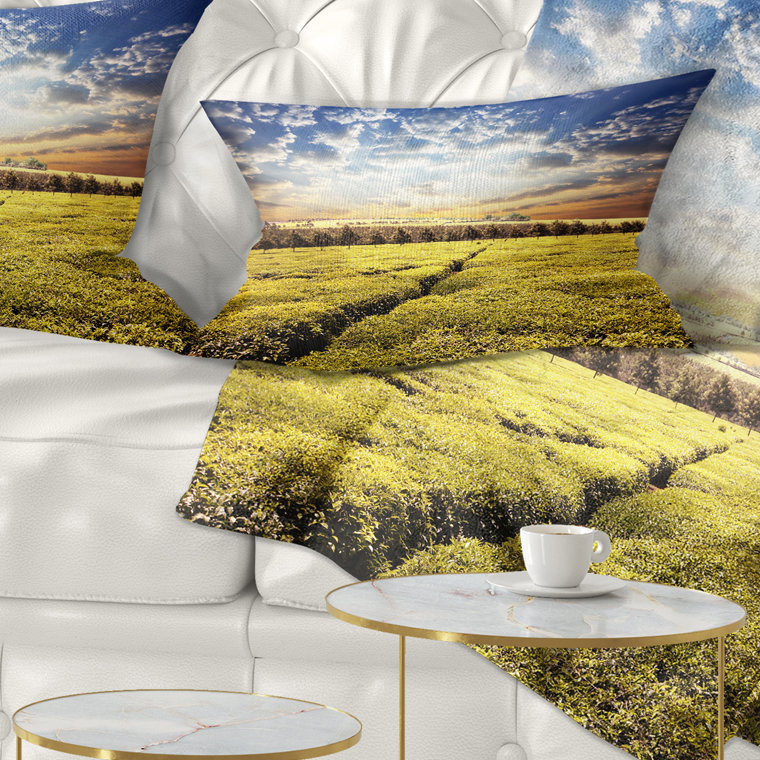 Design Art Tea Plantation under Cloudy Sky - Landscape Printed Pillow ...
