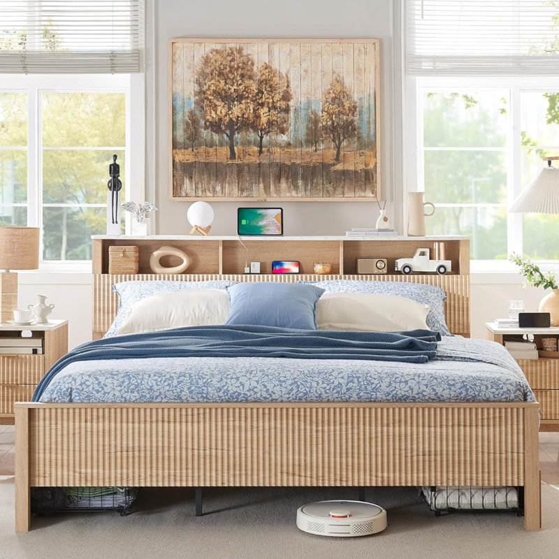 Red Barrel Studio® Alteo Fluted Panel Bed Frame With Charging Station ...