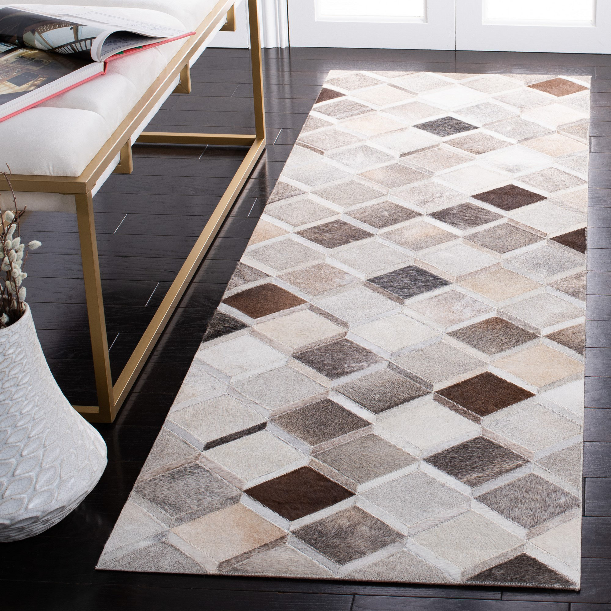 Union Rustic Sebring Hand Woven Leather/Felted Cloth Geometric Rug in ...