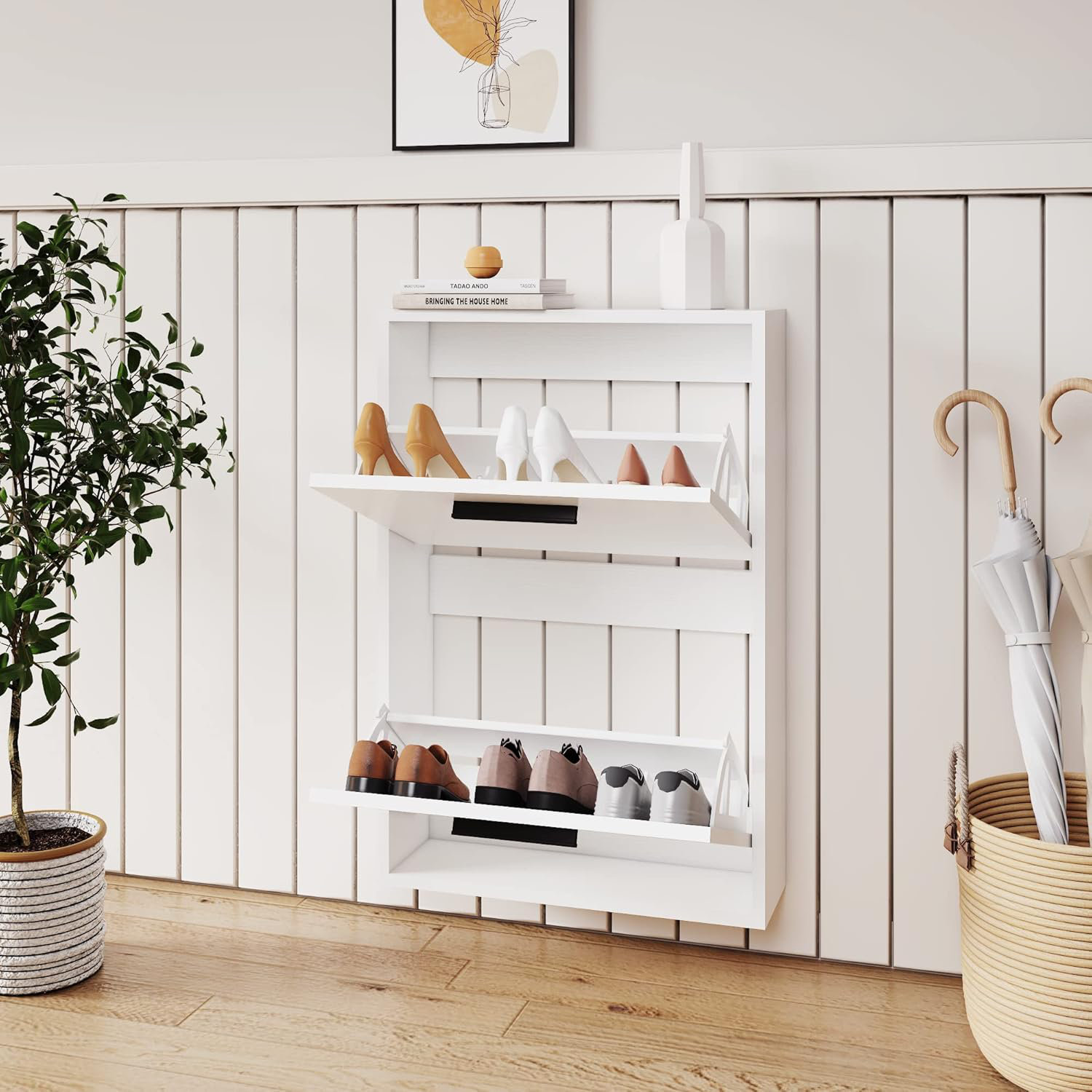 Latitude Run® Shoe Cabinet , Wall Mounted Shoe Organizer With 2 Flip ...