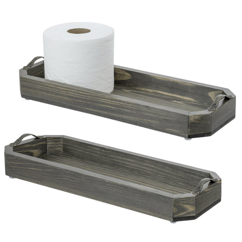 Lark Manor™ 2 Piece Gray Wood Toilet Tank Tray | Wayfair