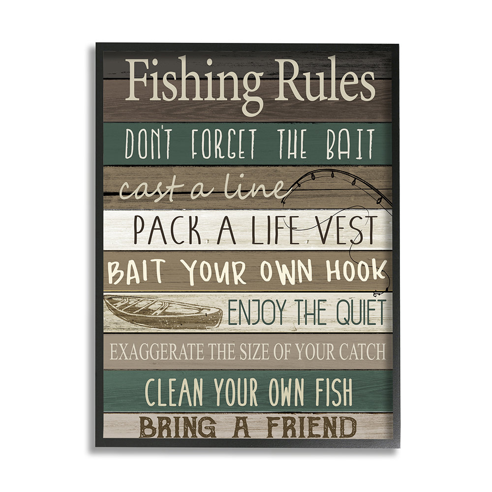 Loon Peak® Rustic Fishing Rules Sign Brown Green Beige by Kim Allen ...
