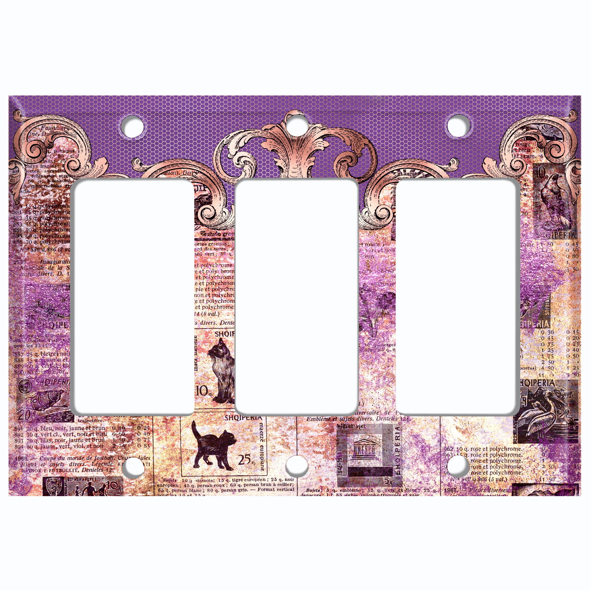 WorldAcc Metal Light Switch Plate Outlet Cover (Purple Frame Damask ...