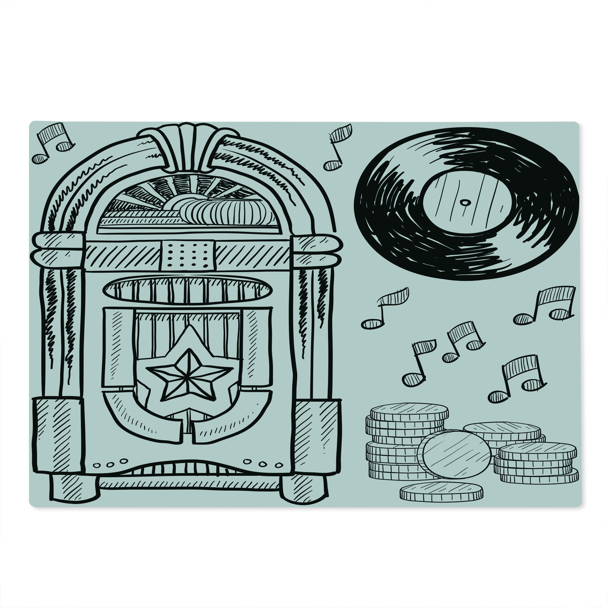 Ambesonne Retro Cutting Board Large Size Music Box Notes Coins Black ...