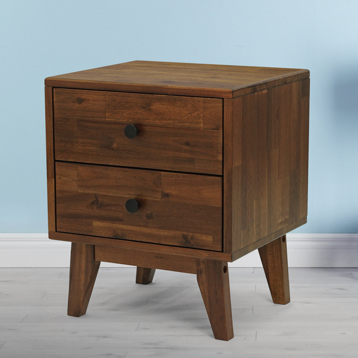 George Oliver Acacia Silvia Solid Wood Nightstand with 2 - drawer ...