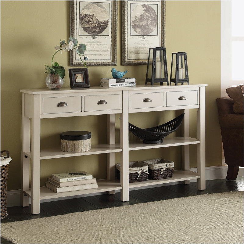 Gracie Oaks Cream 4-drawer Console Table | Wayfair