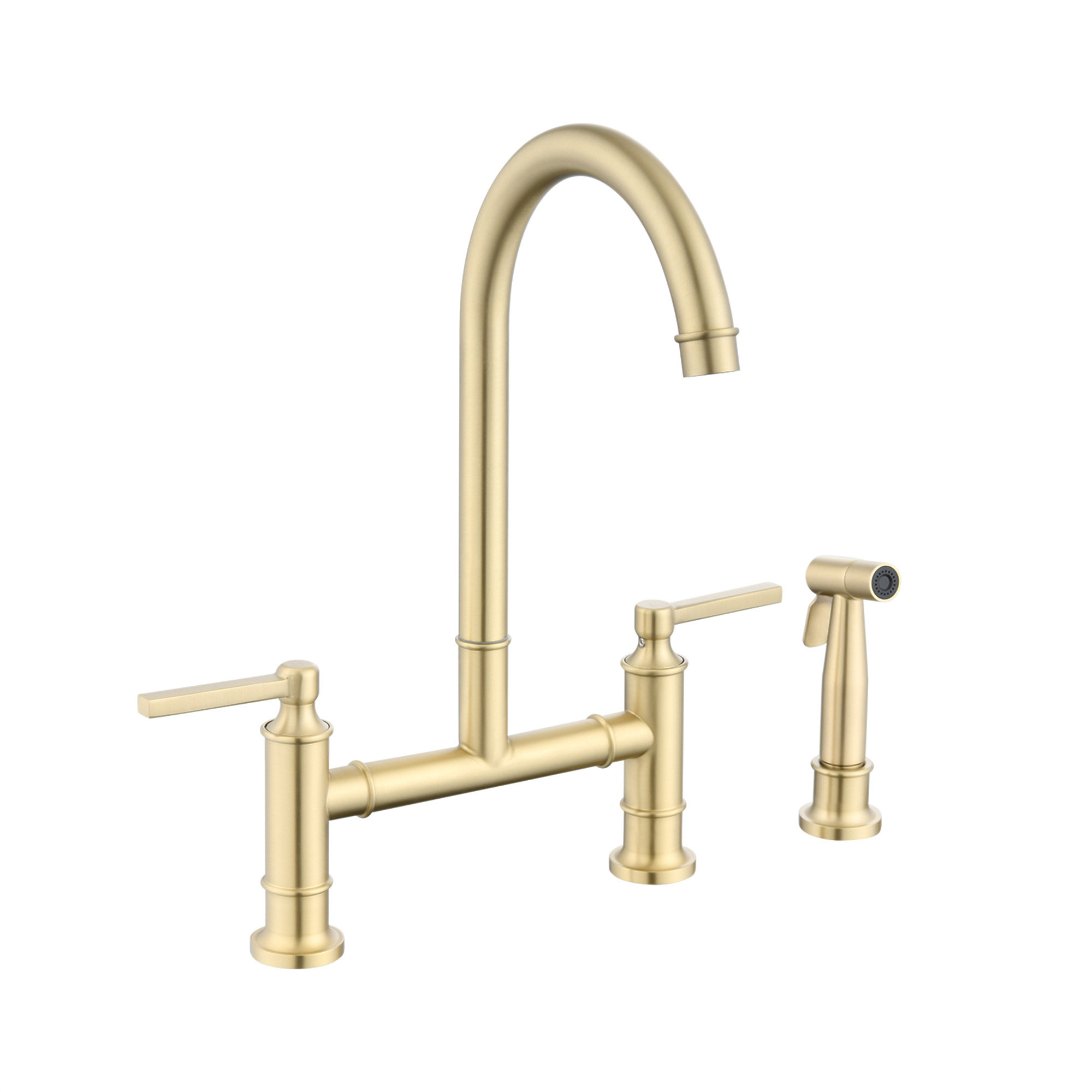 LOONGFIELD Double Handle Bridge Kitchen Faucet With Side Spray | Wayfair