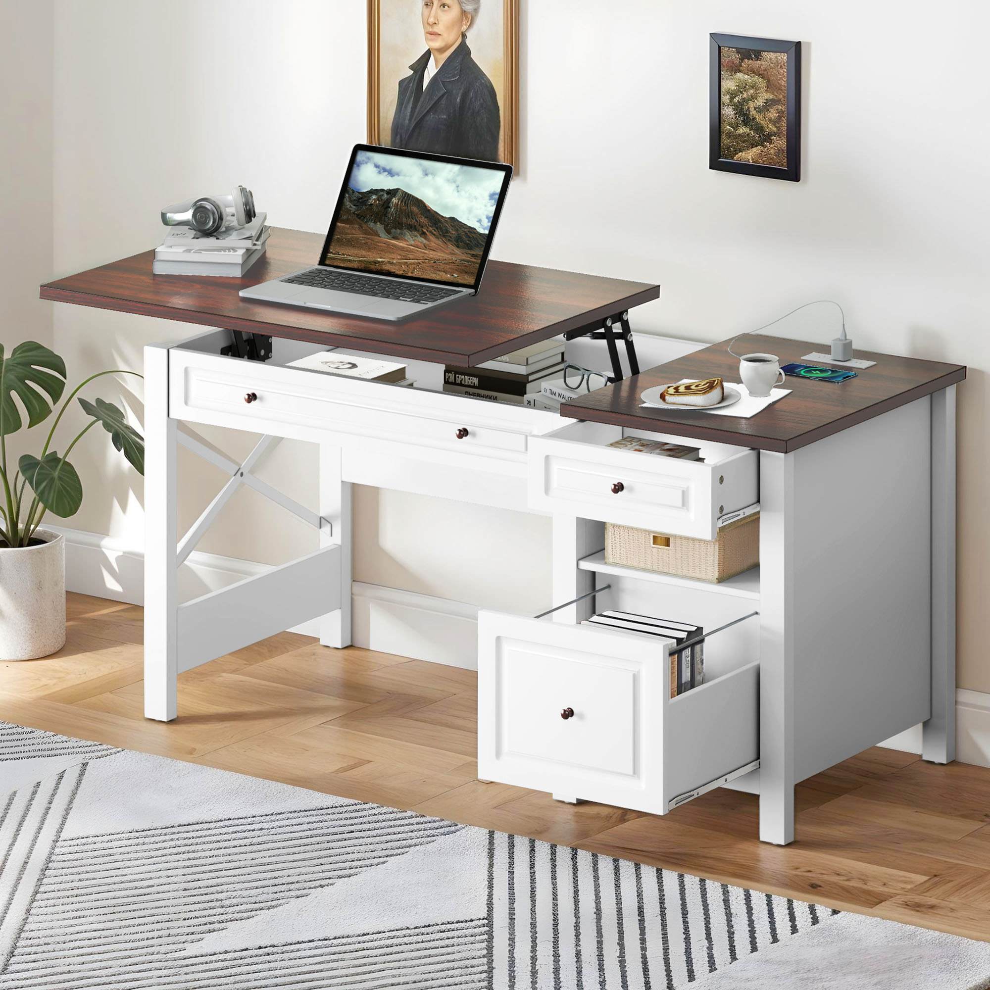 Gracie Oaks Contemporary Style Computer Desk with Lift Up Top - Wayfair ...