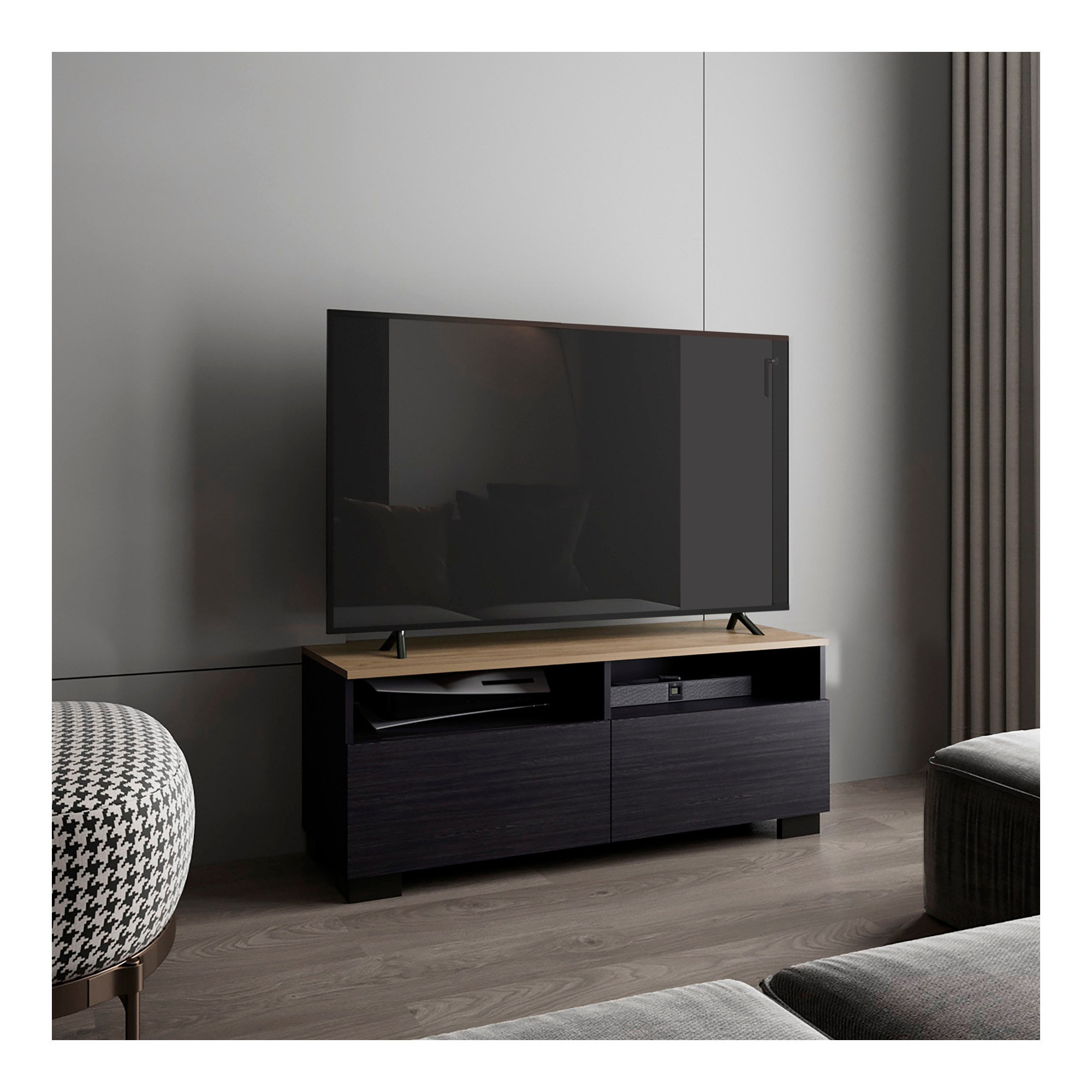 George Oliver Meuble télé moderne avec tablettes ouvertes et profil ...