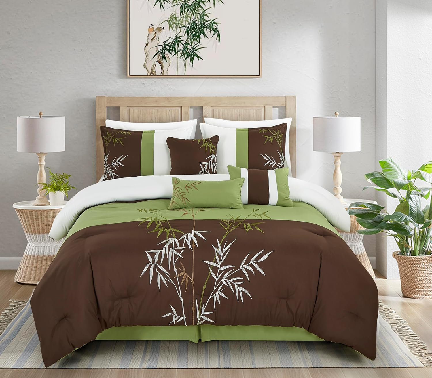 Chezmoi Collection Bengal 7-Piece Bamboo Embroidered Comforter Set ...