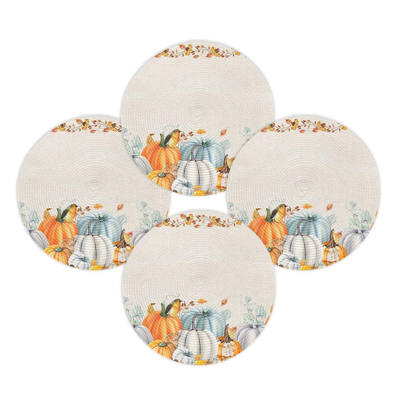 COEN Fall-themed round placemats features harvest pumpkins, maple ...
