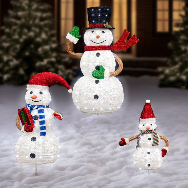 The Holiday Aisle® 3 Piece Christmas Lighted Snowman Family Display Set ...