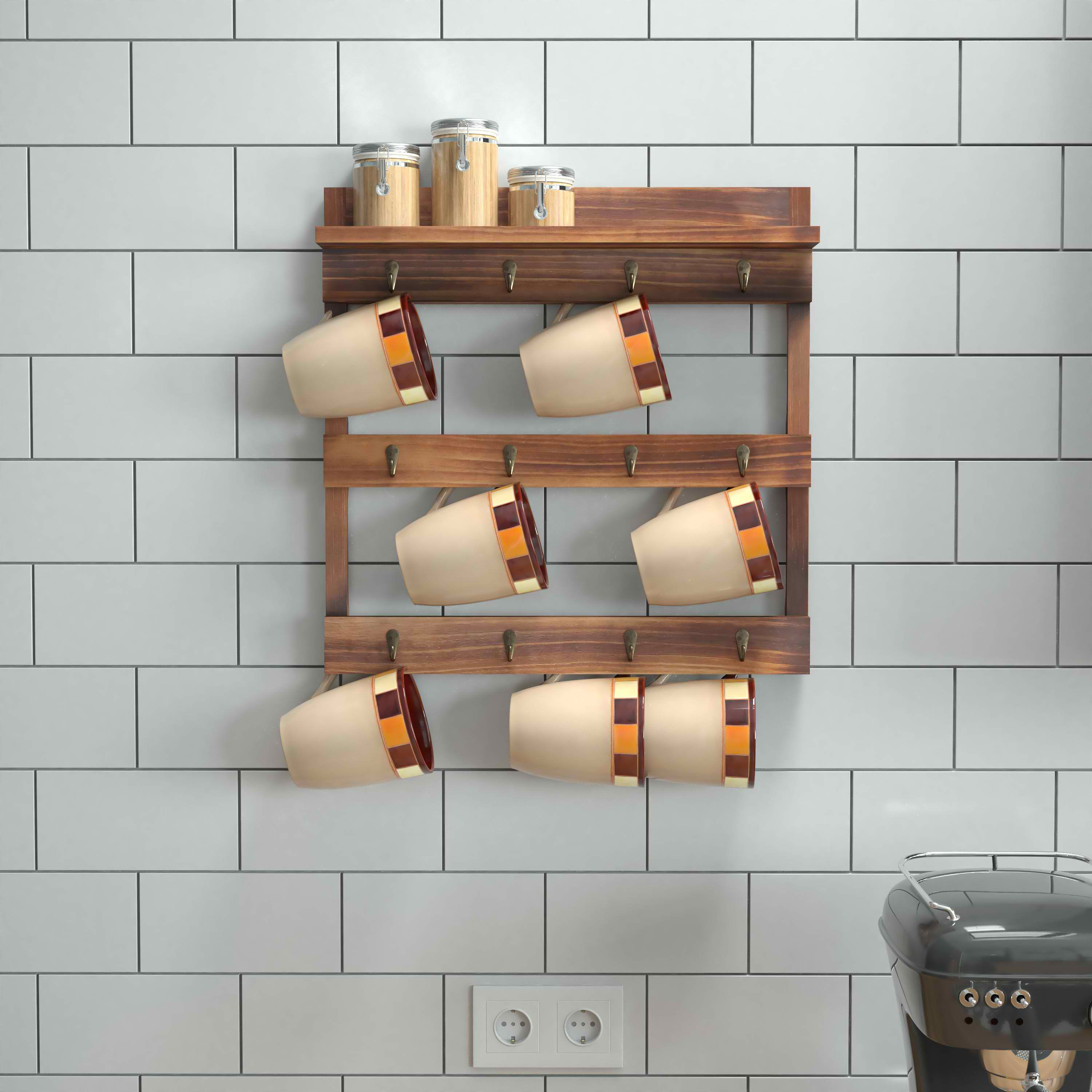 17 Stories Wall Mount Coffee Mug Rack with Upper Storage Shelf ...