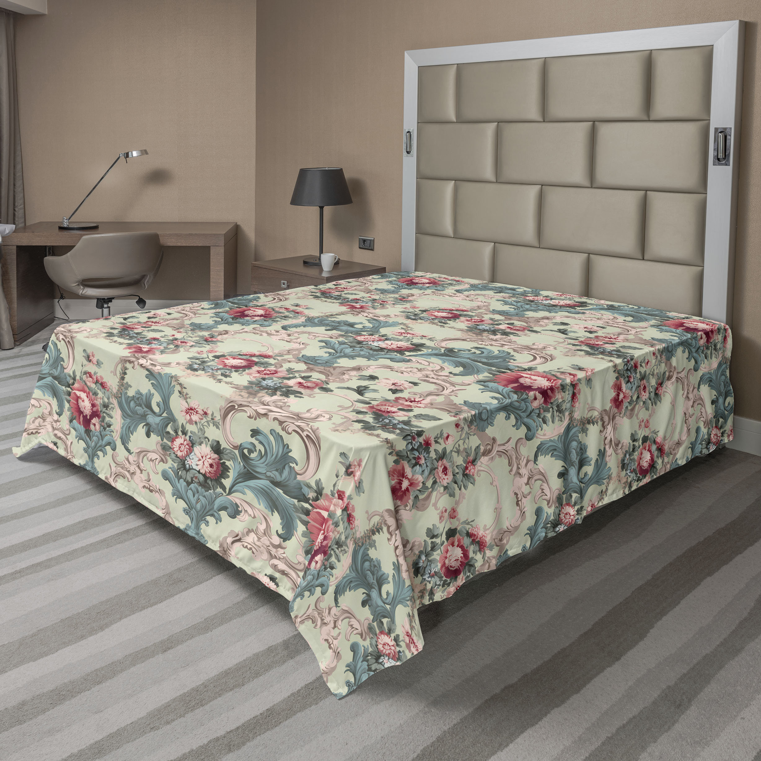 Ambesonne Art Nouveau Flat Sheet Pastel Romantic Baroque Pastel Green ...