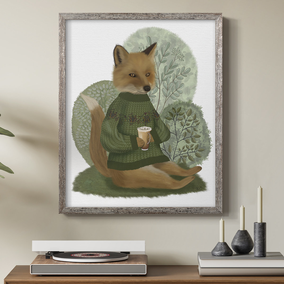 Ophelia & Co. Latte Fox in Sweater Framed Print - Solid Wood | Wayfair