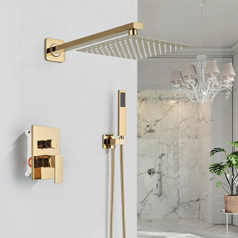 Nabiyy Gold Shower Faucet Set System Wall Mounted Shower Head Combo w ...