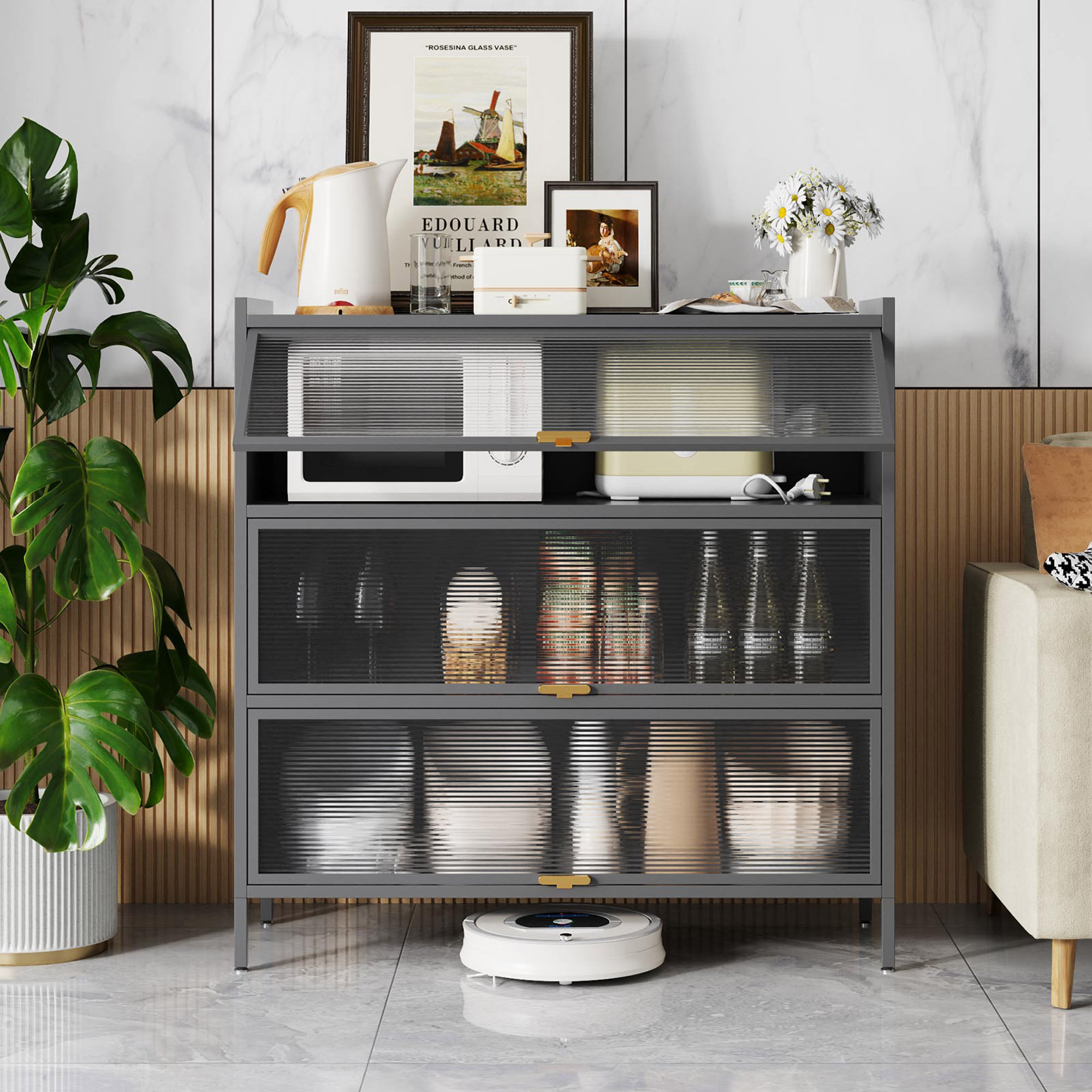 Winston Porter 3 Tier Pantry Storage Cabinet Baker Racks For Kitchen ...