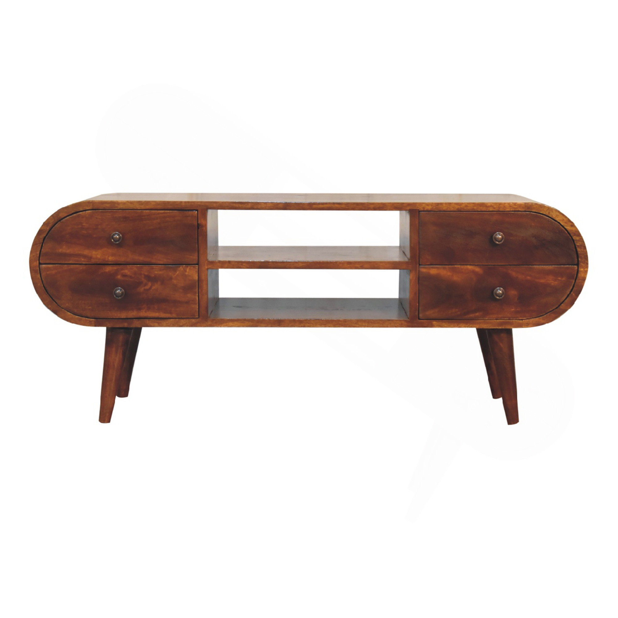Corrigan Studio® Chestnut Circular Media Unit, 4-Drawers, 2 Open ...