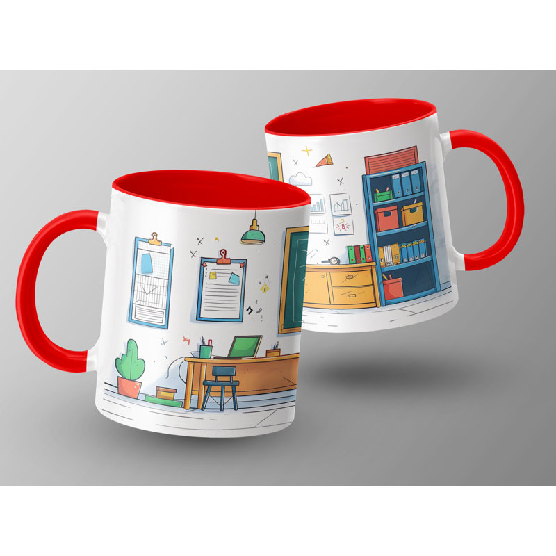 East Urban Home Set of 3 Kids Drawing Style 11oz Accent Mugs – White ...