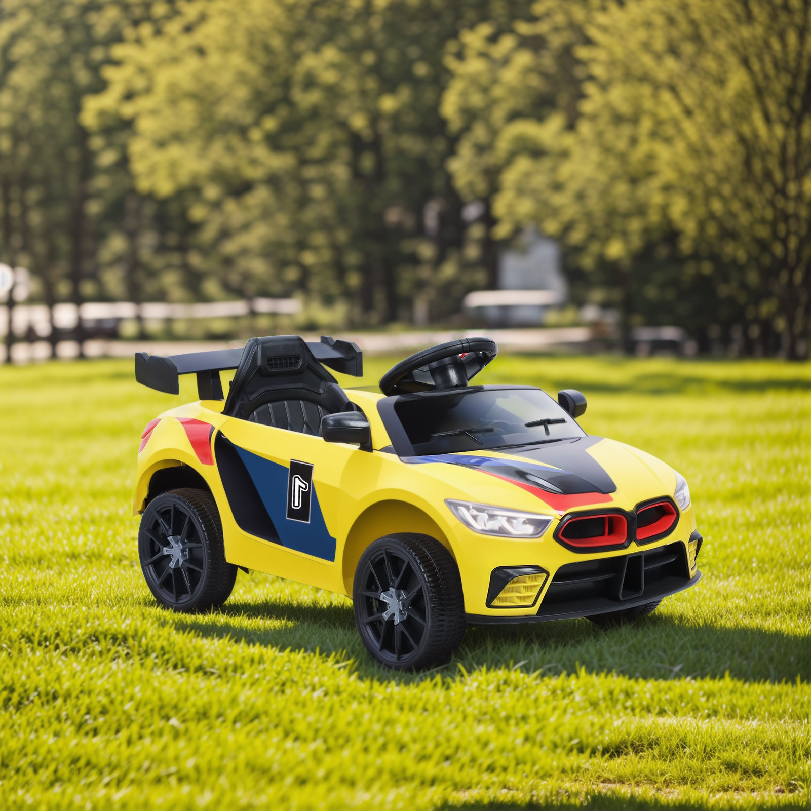 Latitude Run® Toddler Electric Racing Car with LED Headlight Music ...