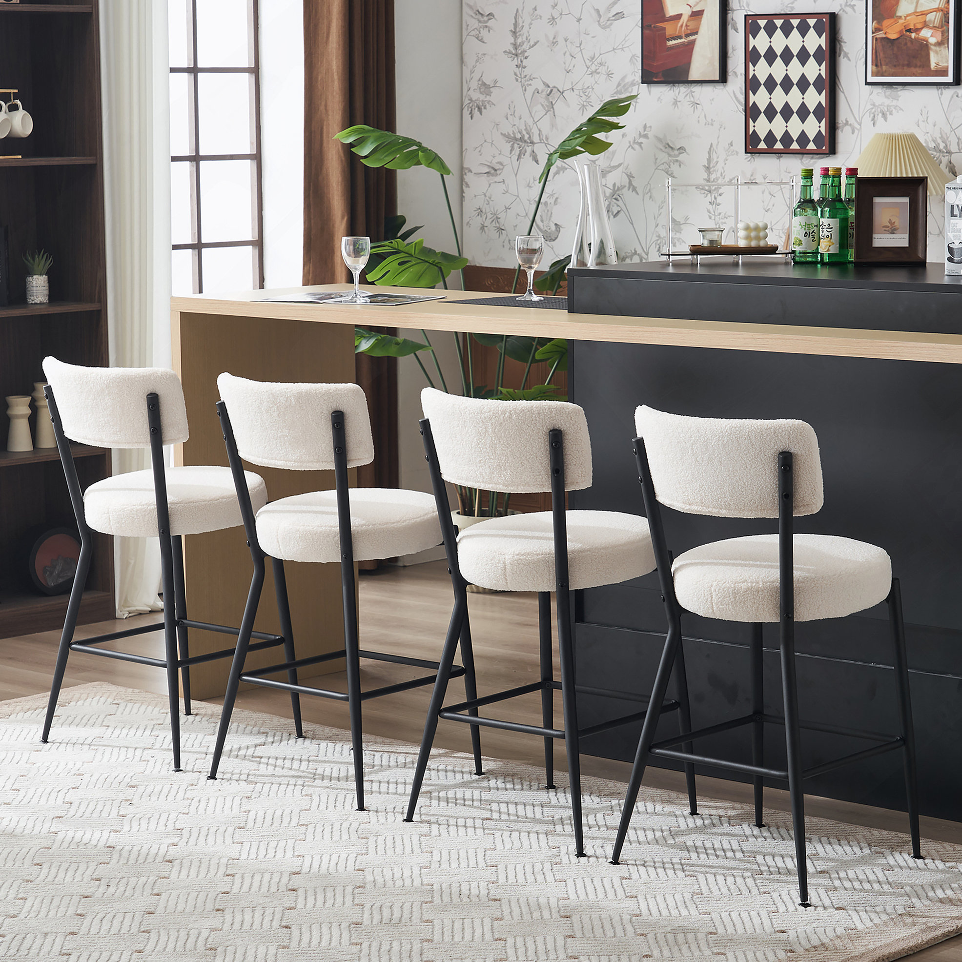 Corrigan Studio® modern teddy fabric upholstered bar stools - Metal ...