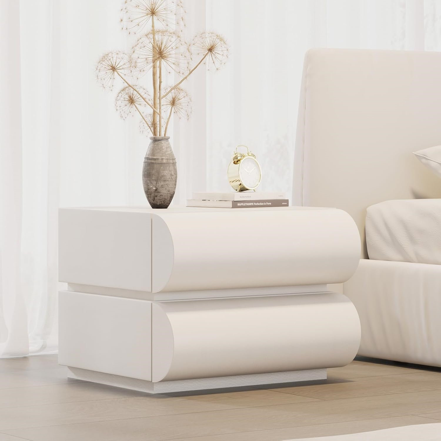 Latitude Run® Italian Minimalist Nightstand – 2-Drawer Leather Pulls ...