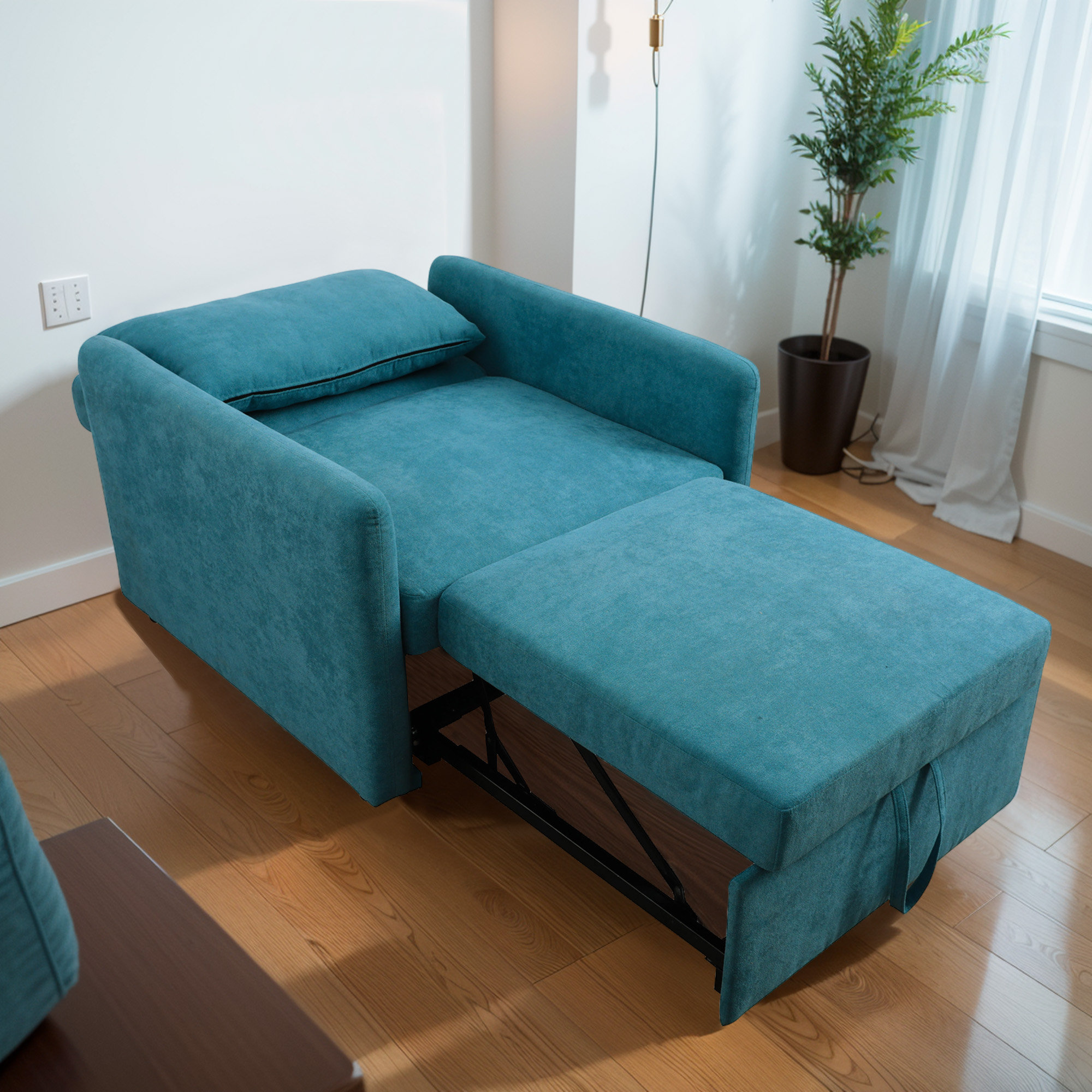 Latitude Run® Nikkiya 3-in-1 Convertible Chair Bed,Upholstered Accent ...