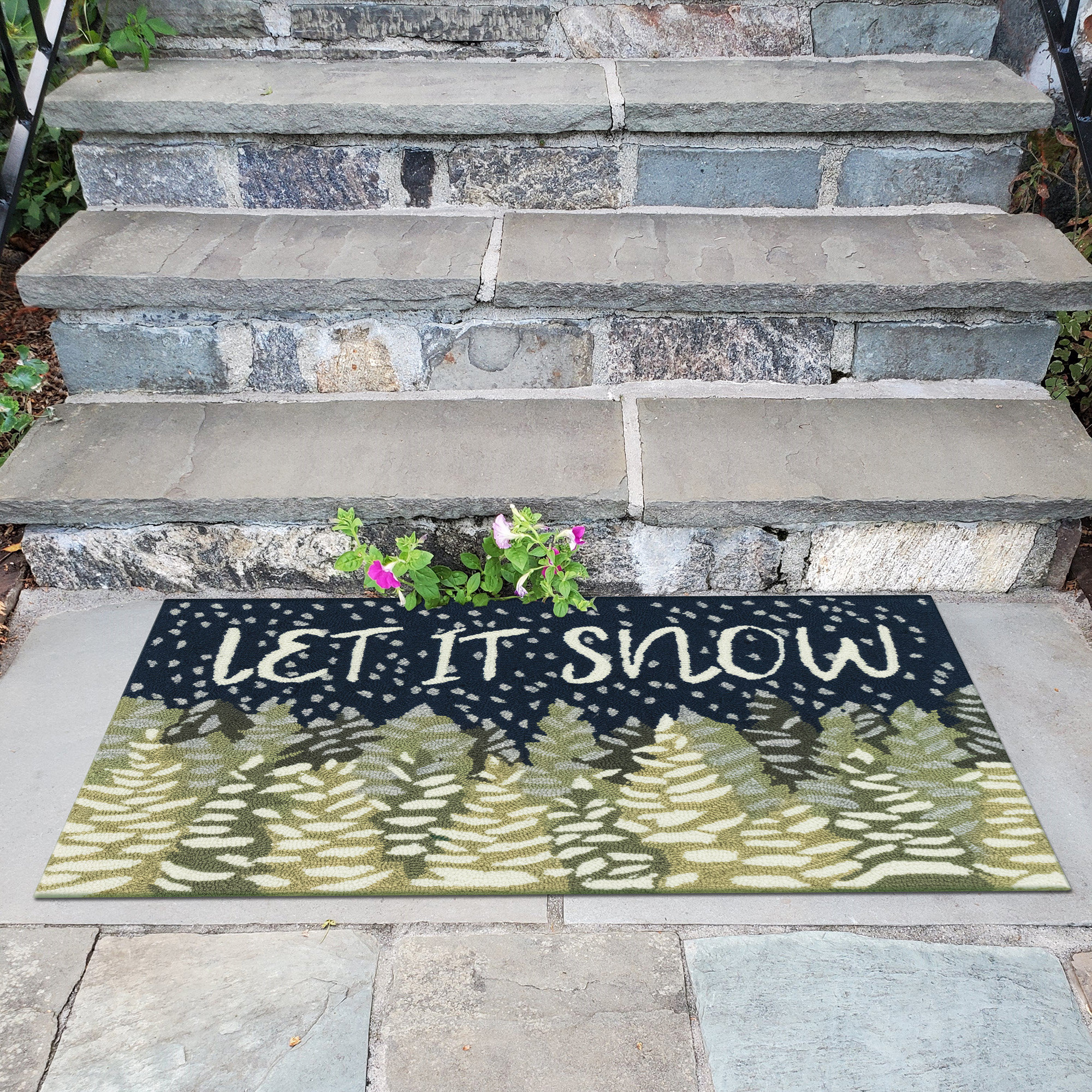 Trinx Transitional Rugs Frontporch Let It Snow Indoor/Outdoor Rug ...