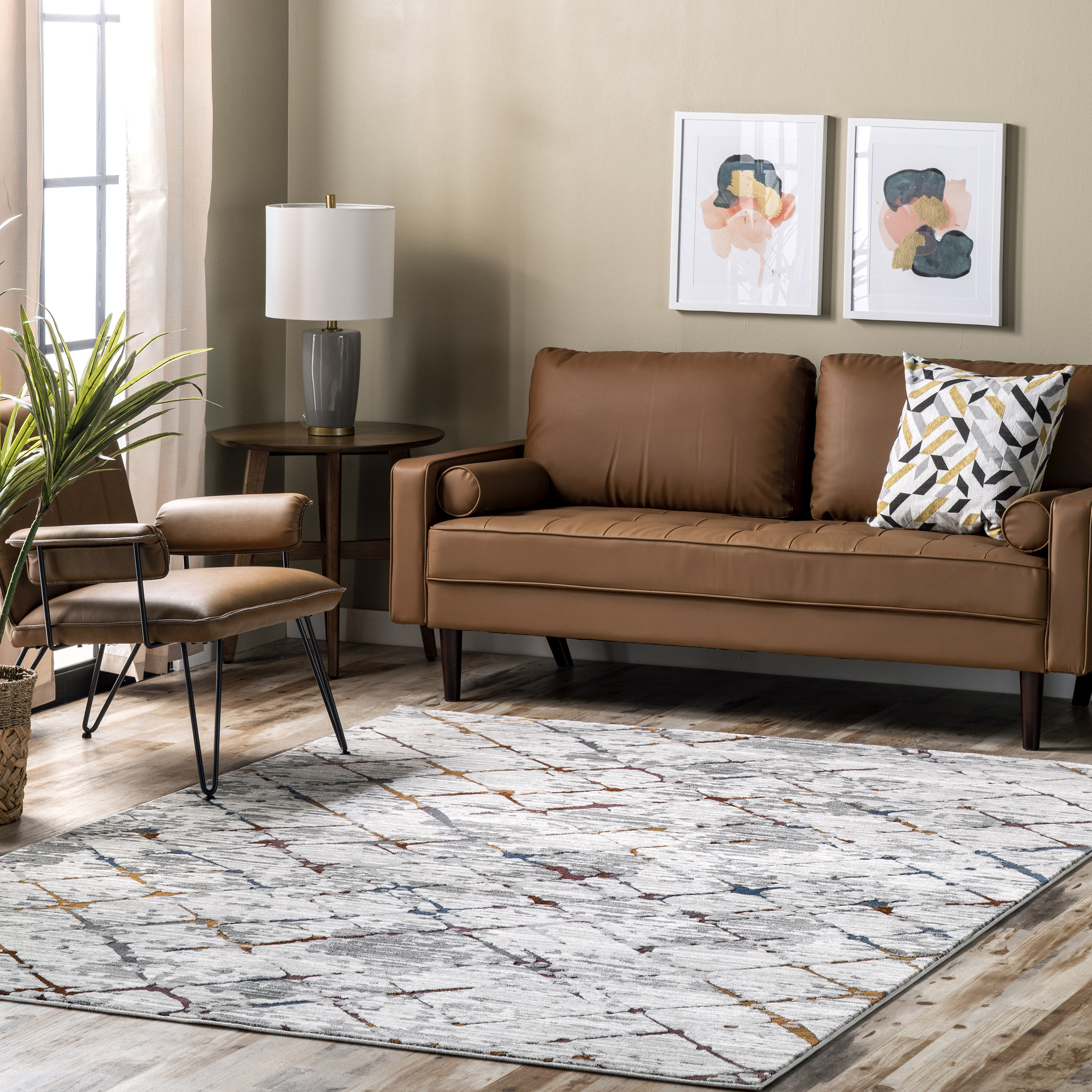 17 Stories Geometric Light Gray Area Rug | Wayfair